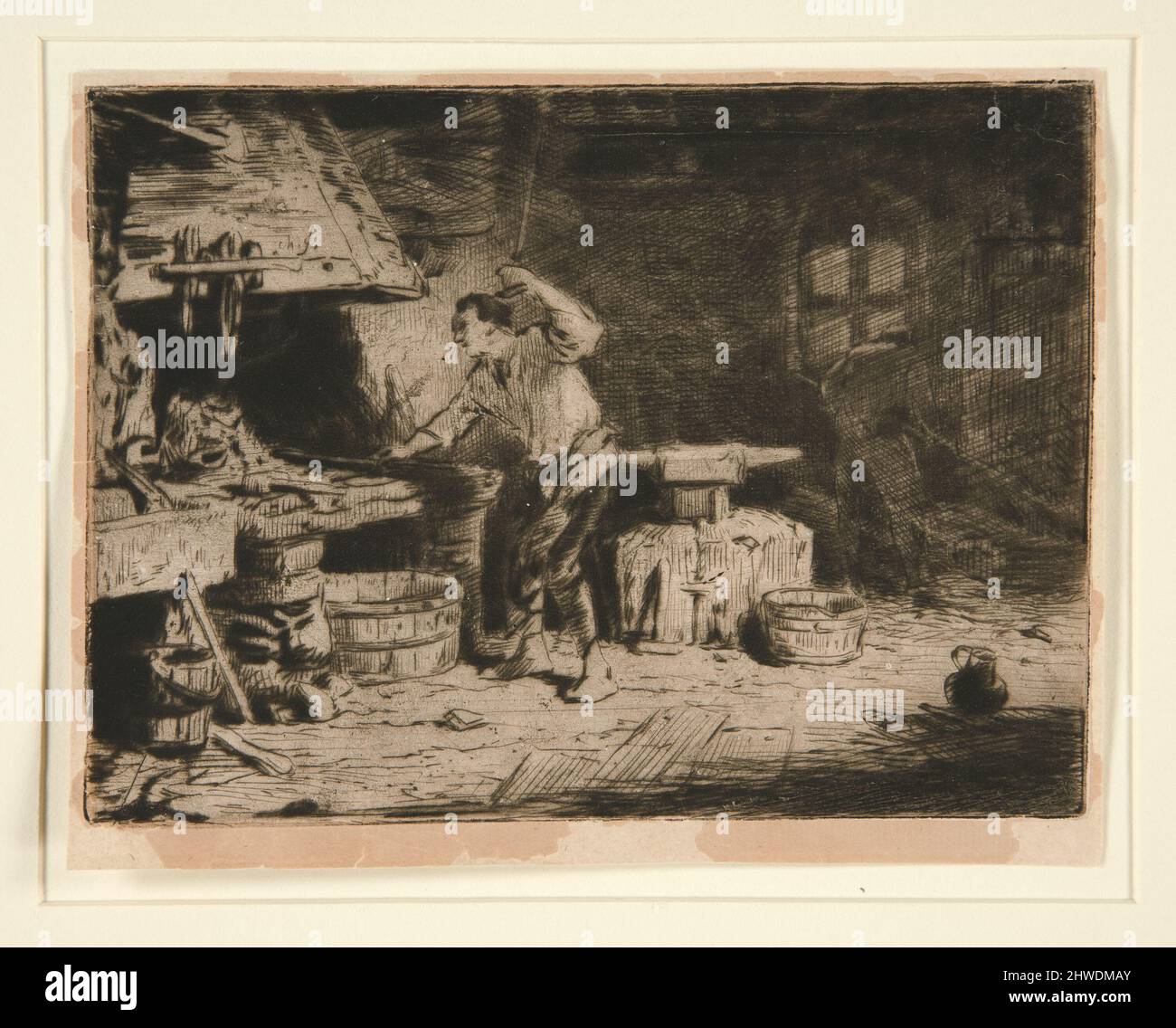 La Petit Forge. Artist: Charles-Émile Jacque, French, 1813–1894 Stock ...