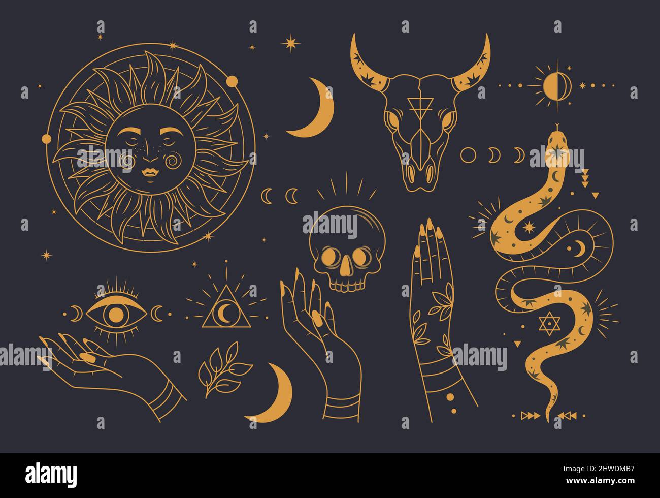 Set of alchemy esoteric mystical magic celestial icons Stock Vector ...