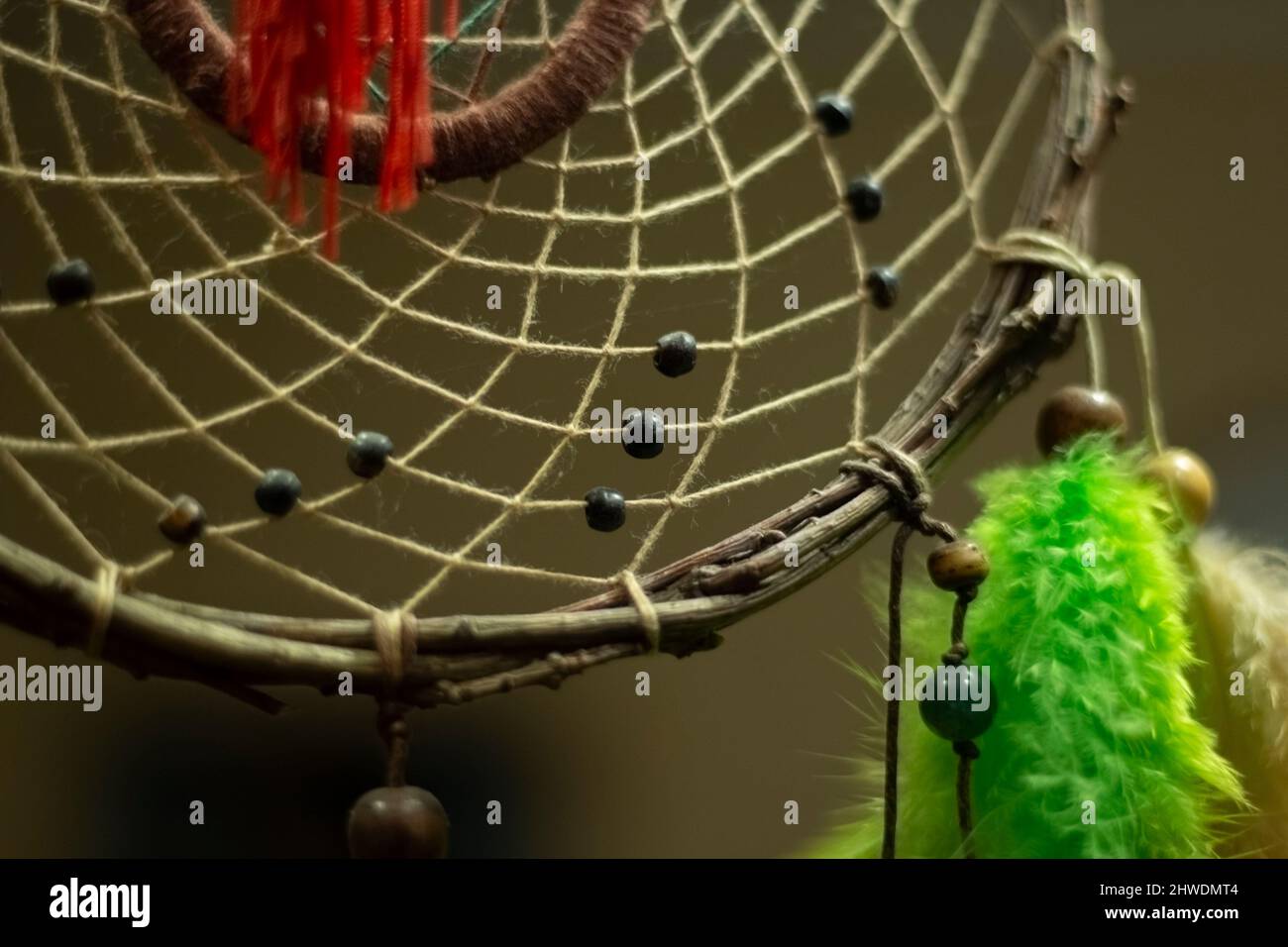 Dreamcatcher in interior. Details of Indian amulet for good sleep ...