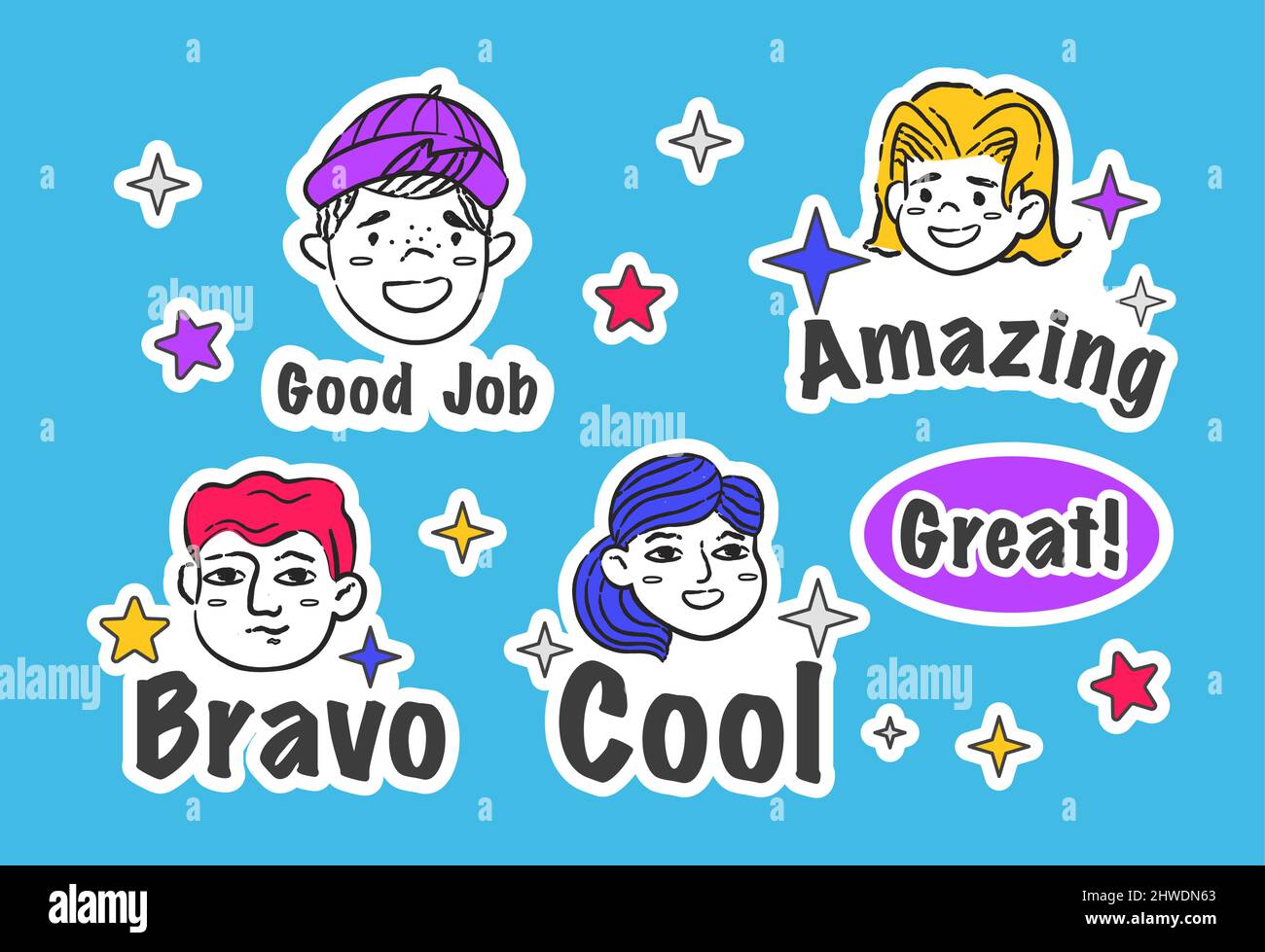 Colorful set of stickers with praise Stock Vector Image & Art - Alamy