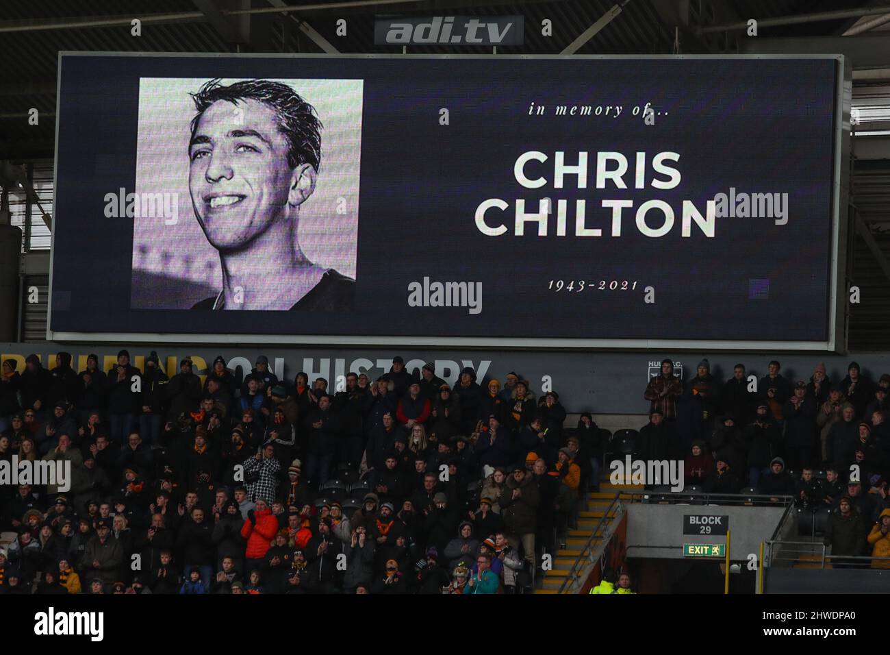 The image of Hull City legend Chris Chilton on the large screen while ...
