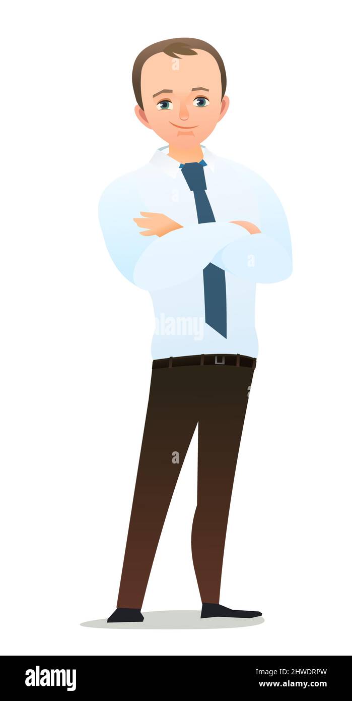 Pretty boy student. Cheerful guy. Standing pose. Cartoon flat design in ...