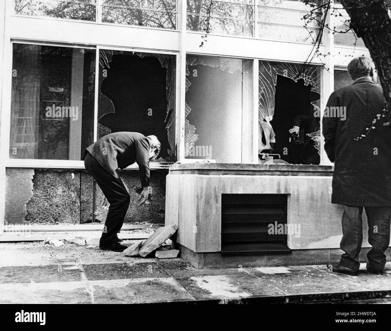 Aftermath of a bomb blast at Cardiff Police headquarters, Cathays Park ...