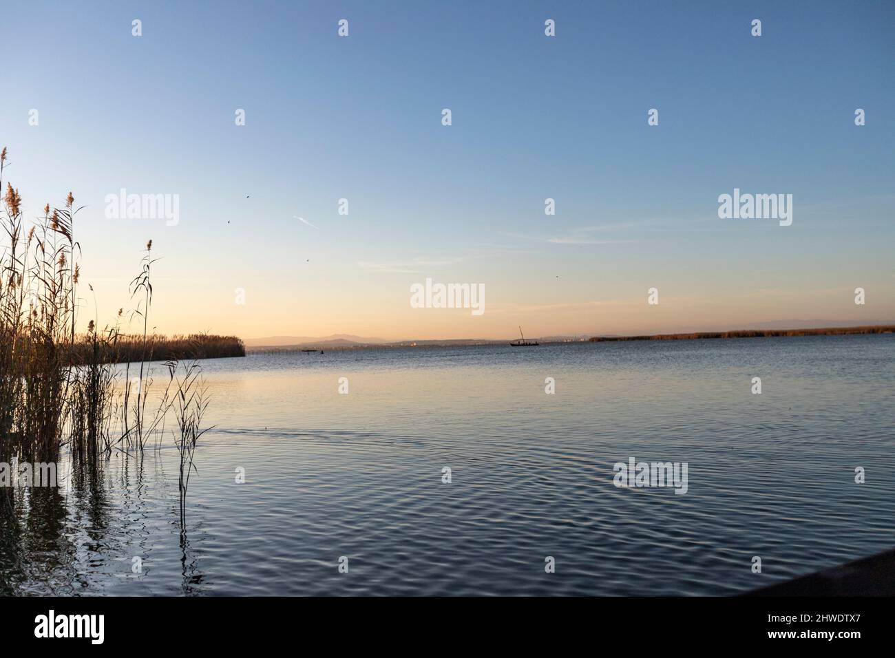 Sunset on the Albufera lagoon. La Albufera, Valencian Community, Spain ...