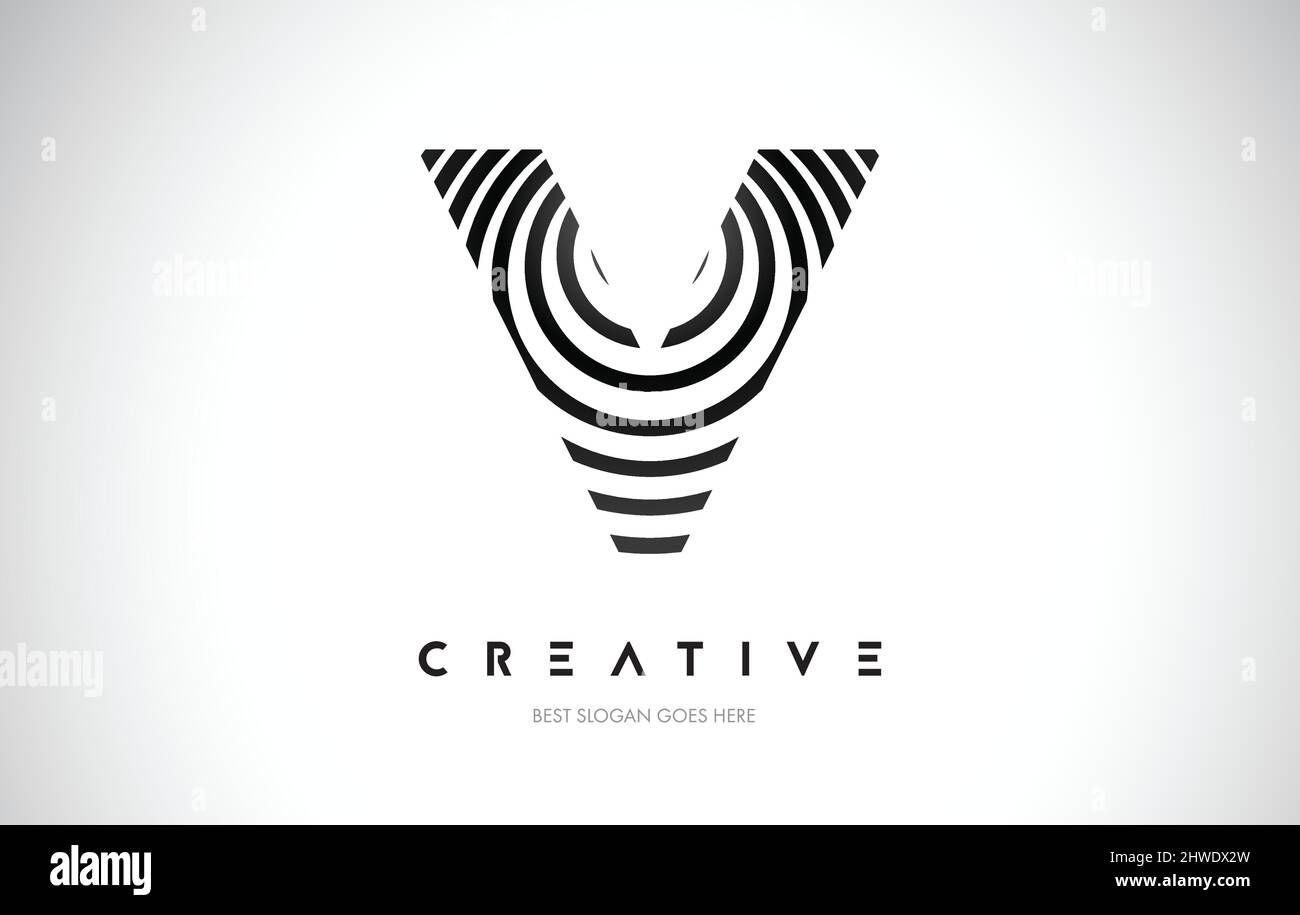 V Lines Warp Logo Design.Vector Letter Icon Made with Black Circular ...