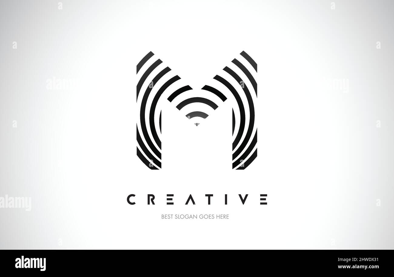 M Lines Warp Logo Design.Vector Letter Icon Made with Black Circular ...