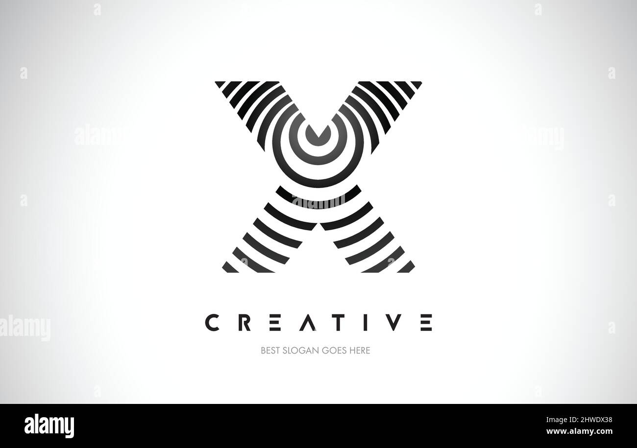 X Lines Warp Logo Design.Vector Letter Icon Made with Black Circular ...