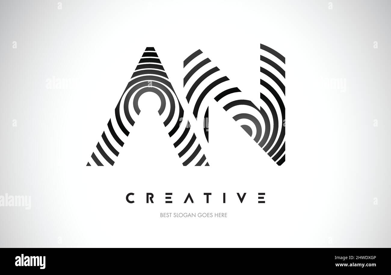 AN Lines Warp Logo Design.Vector Letter Icon Made with Black Circular ...