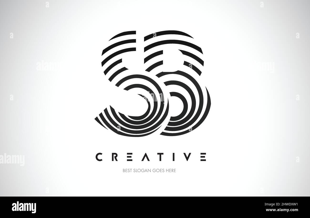 SB Lines Warp Logo Design.Vector Letter Icon Made with Black Circular ...