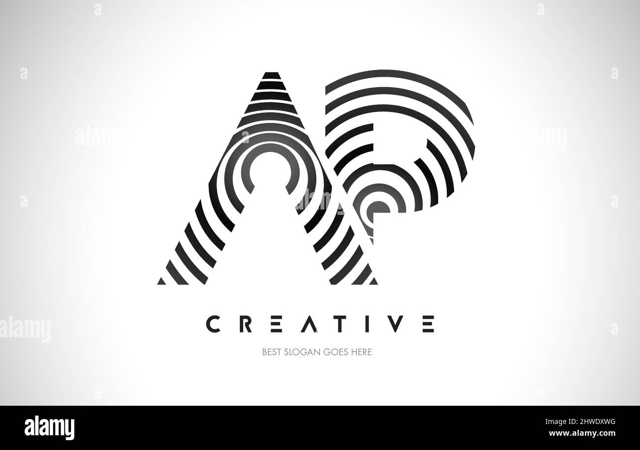 AP Lines Warp Logo Design.Vector Letter Icon Made with Black Circular ...