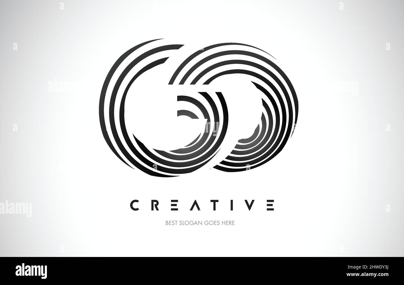 GO Lines Warp Logo Design.Vector Letter Icon Made with Black Circular ...