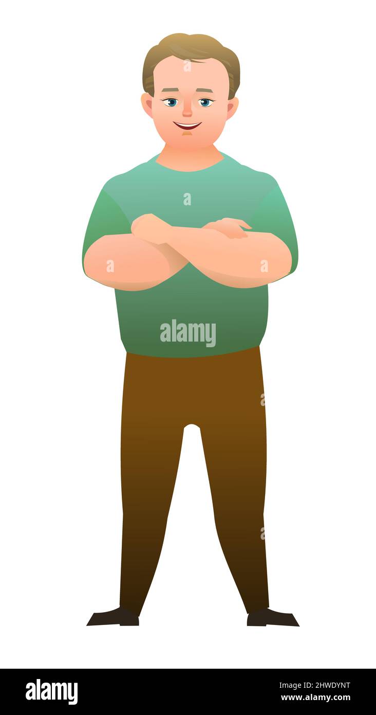 Handsome little boy in pants and sweater. Cheerful middle aged teen ...