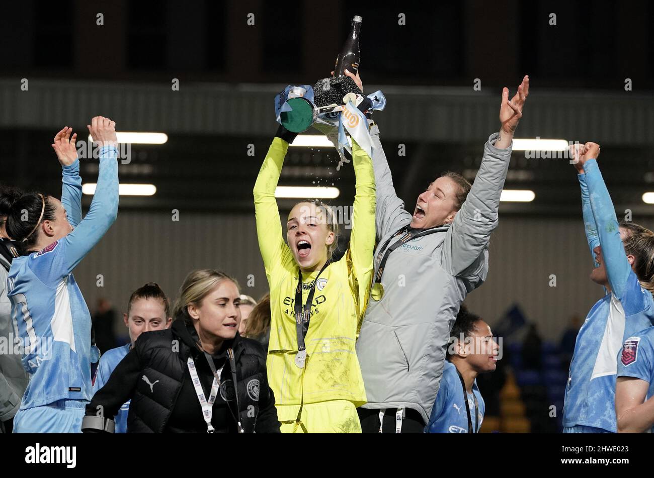 Manchester City goalkeeper Ellie Roebuck with the trophy she celebrates ...