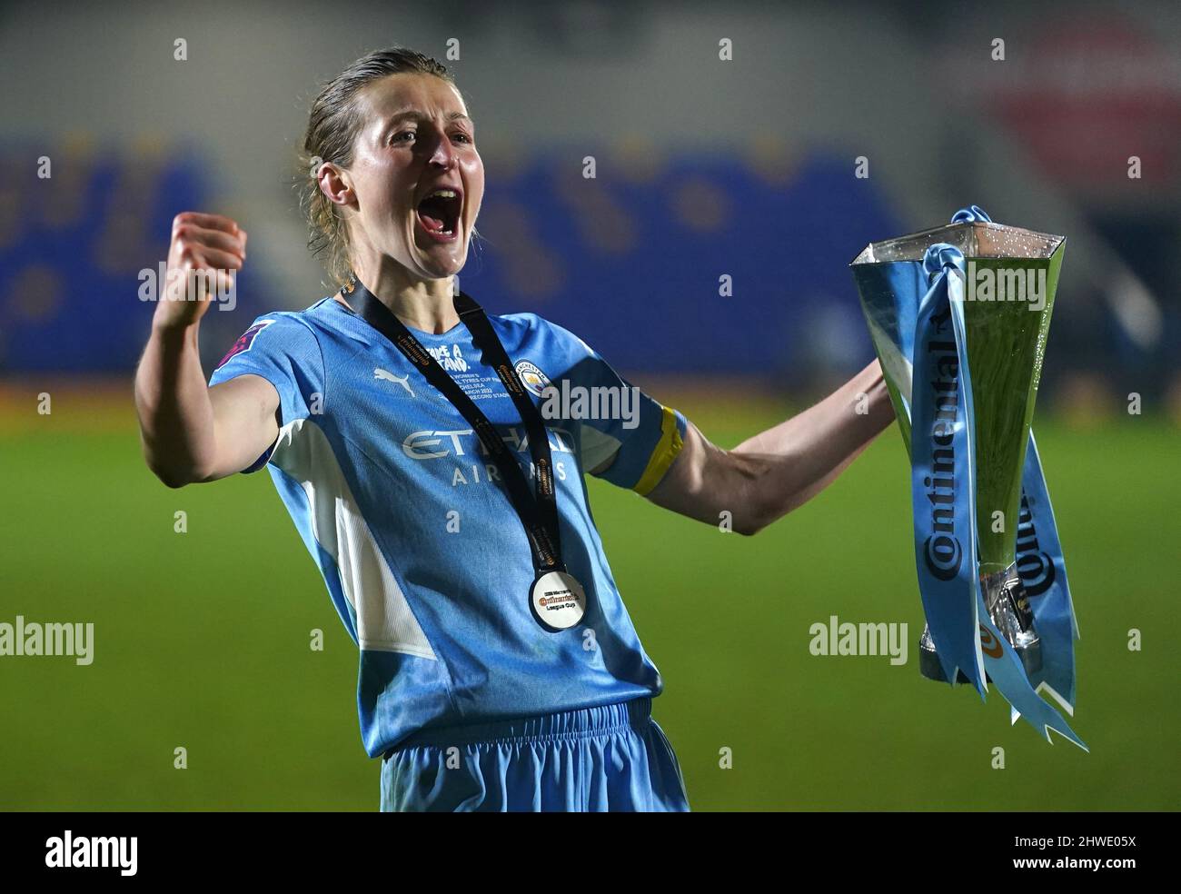 Manchester City's Ellen White lifts the trophy following during the The ...