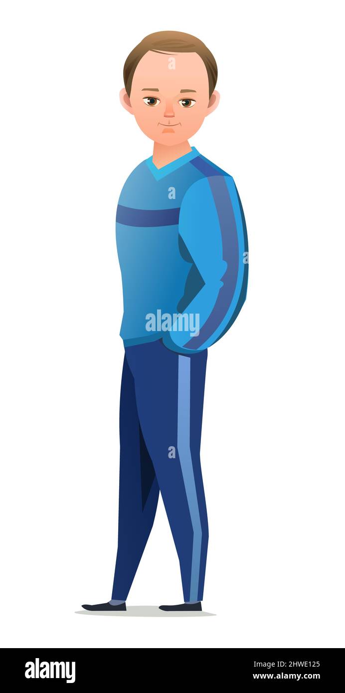 Little boy in tracksuit. Guy got ready for sports activities. Cheerful ...