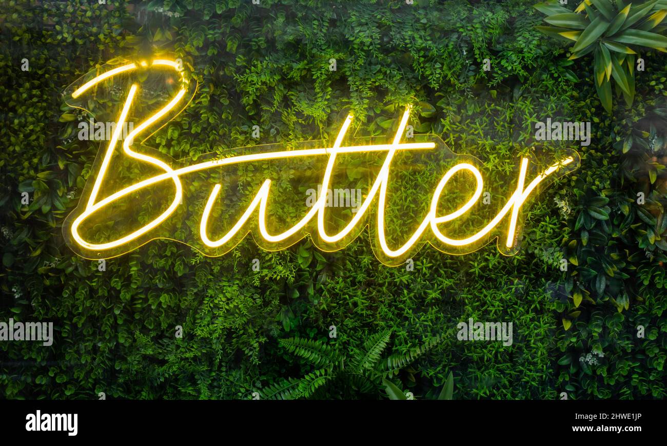 Sign in window of Butter coffee shop, bar, restaurant in Liverpool ...