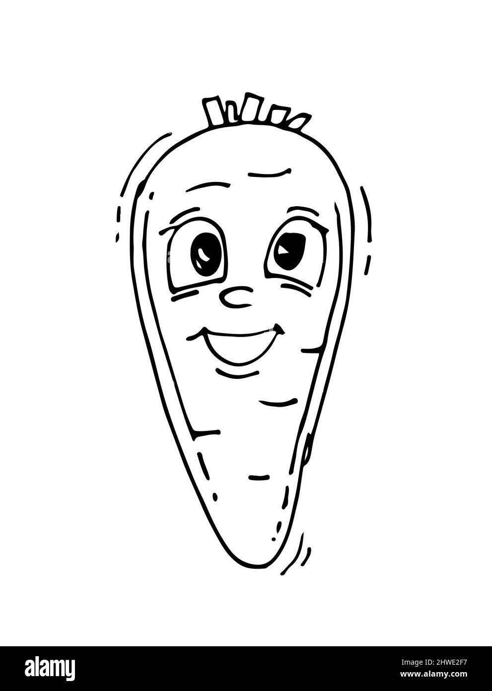 Carrot laughs. Funny Face. Cheerful drawing of fruit. Hand drawing ...