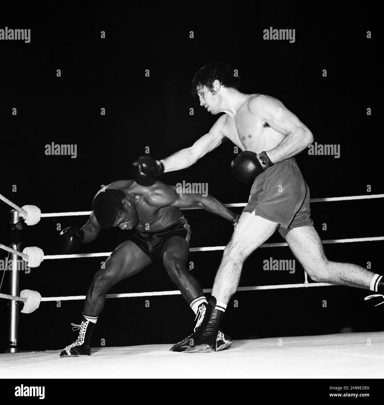 Boxing match between Jimmy Tibbs (right) v Ray Hassan, held at Empire ...
