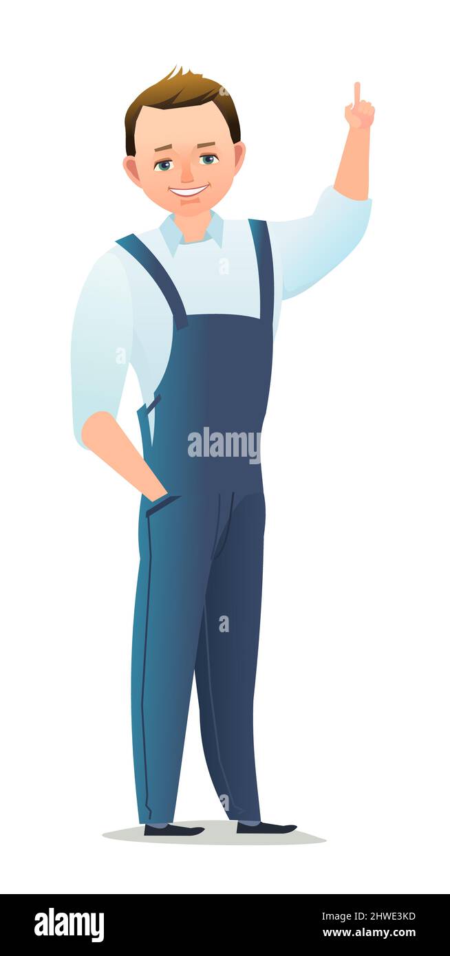Little boy craftsman. Teen in apron. Master in workwear. Cheerful ...