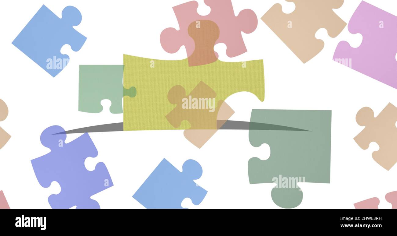 Image of pastel puzzles floating over white background Stock Photo - Alamy