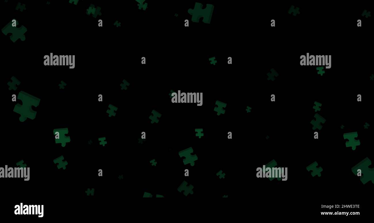 Image of puzzle over black background with floating green puzzles Stock ...