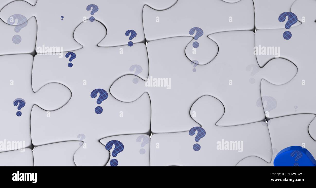 Image of question marks over white puzzles Stock Photo - Alamy