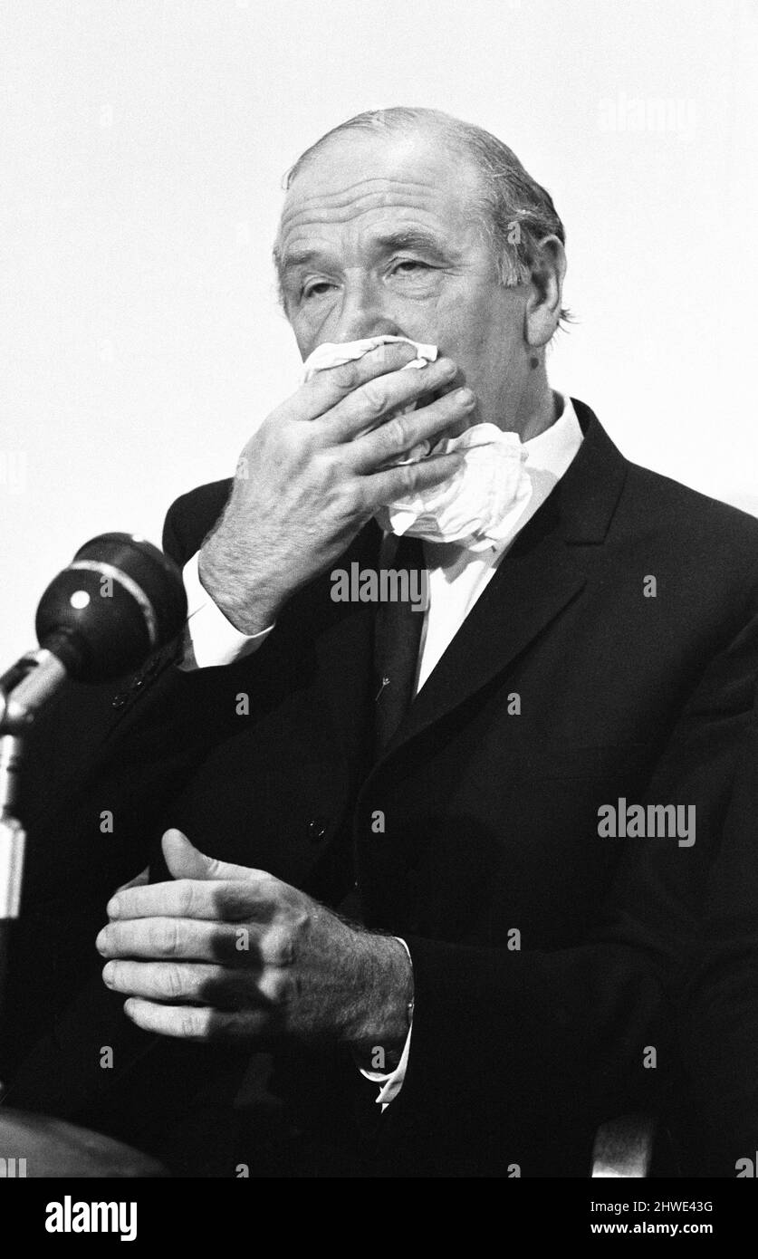 Sir Matt Busby, announces his resignation as Manager of Manchester ...