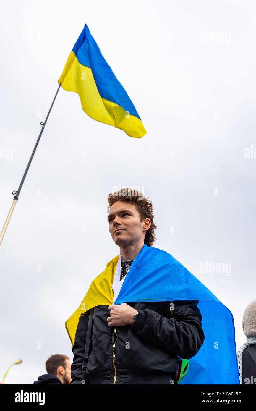 London, UK. 05 March 2022. At a peace demonstration against the Russian ...