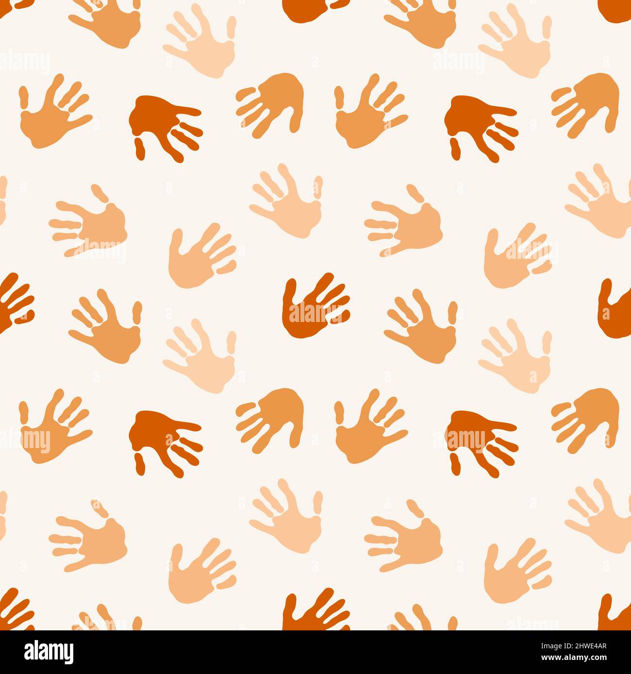 Seamless coloured handprint pattern for fabrics and packaging and gifts ...
