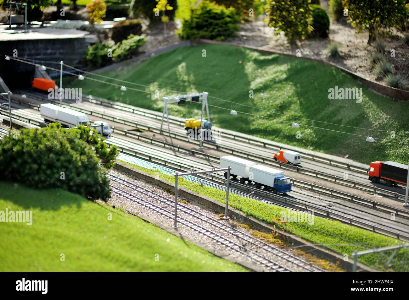 Miniature highway with cars and trucks at Madurodam miniature park, The ...