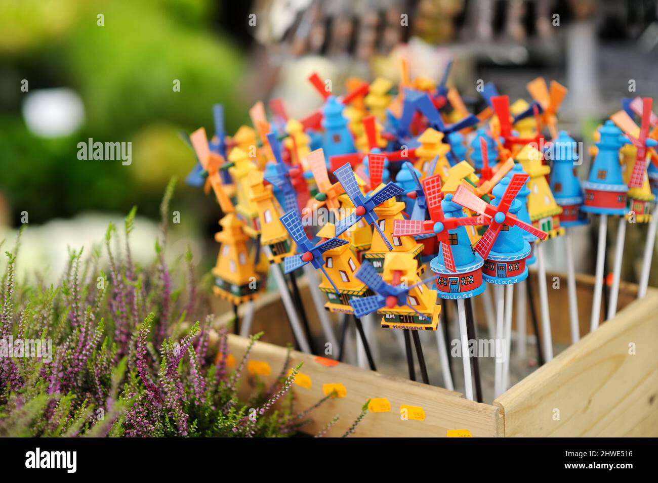 Colourful wooden windmills sold on flower market in Amsterdam ...