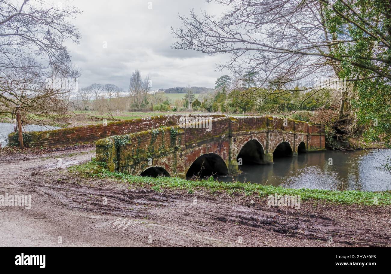 5-arch red brick bridge over River Avon at Salterton, Woodford Valley ...