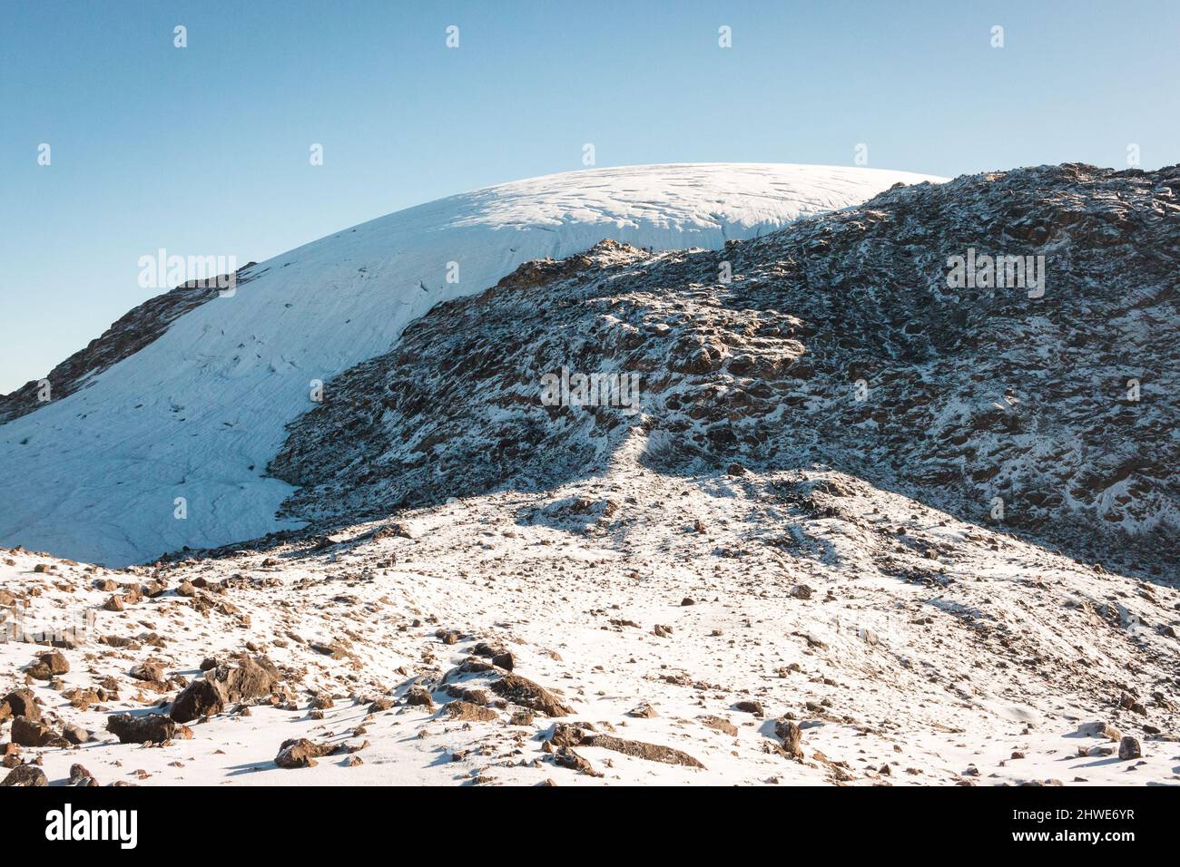 Blue bird day on glacier mountain summit landscape in Colombia - sunny ...