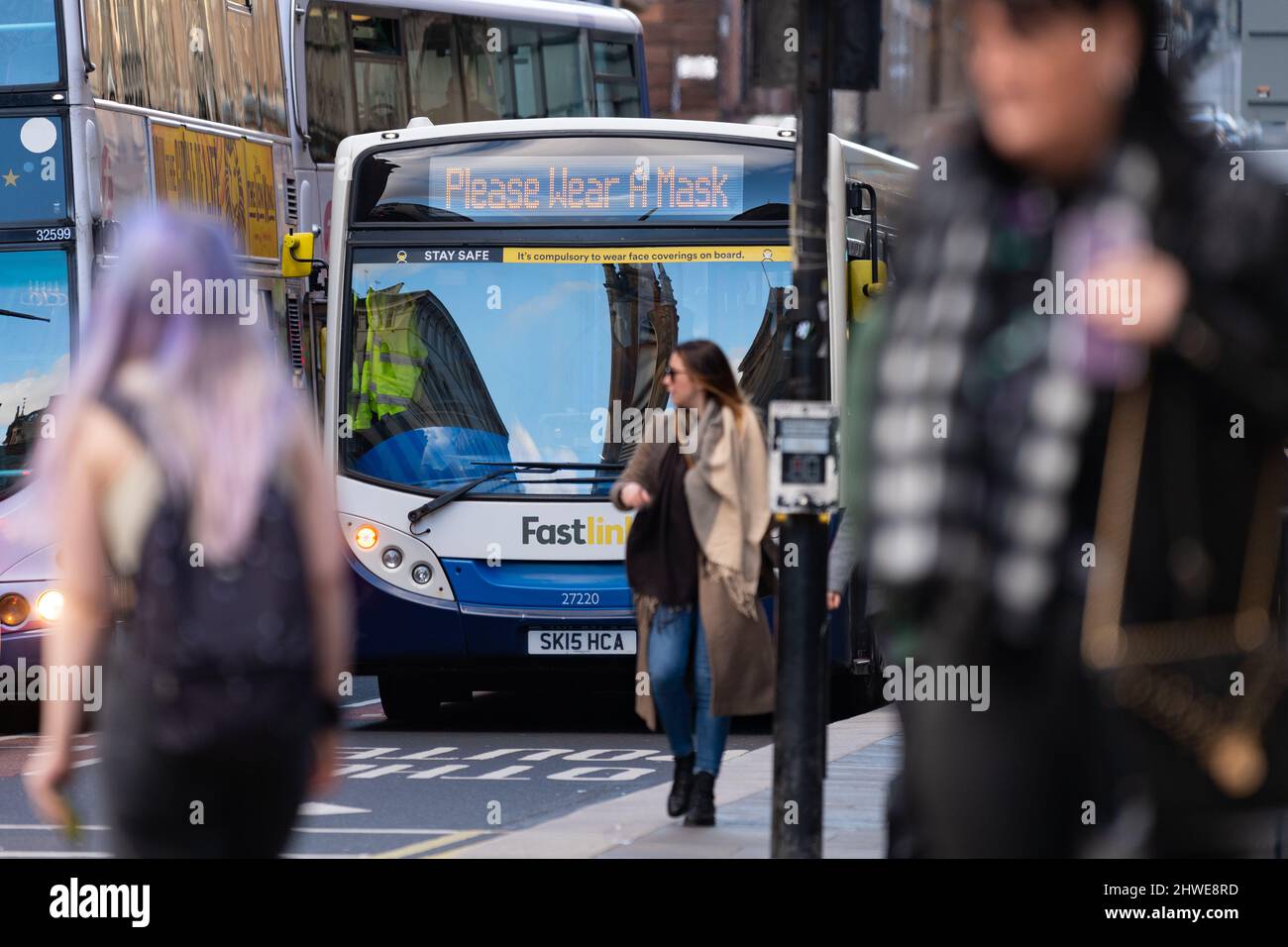 'Please Wear a Mask' sign on bus in Glasgow city centre, Scotland, UK ...