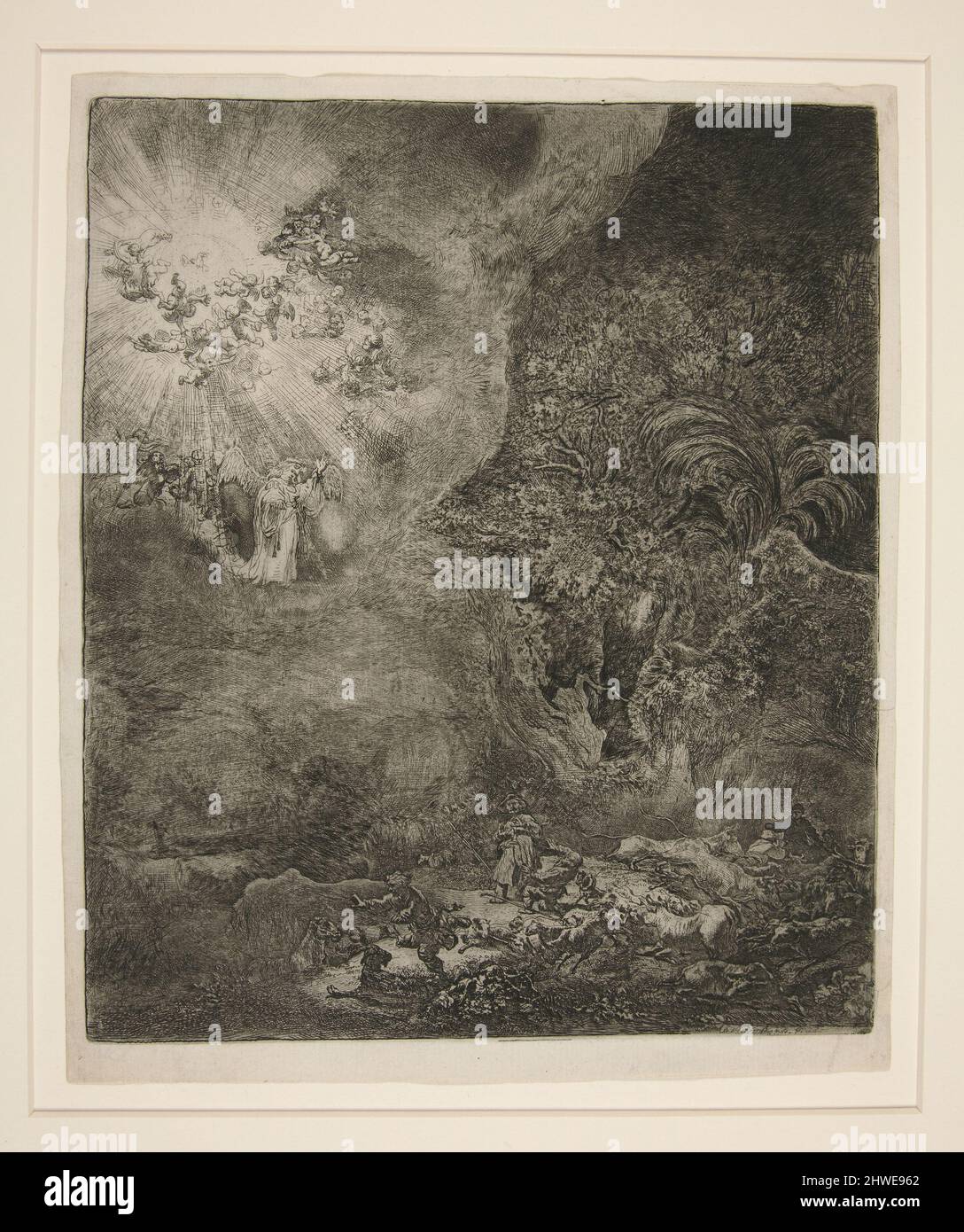 The Angel Appearing to the Shepherds. Artist: Rembrandt (Rembrandt van ...