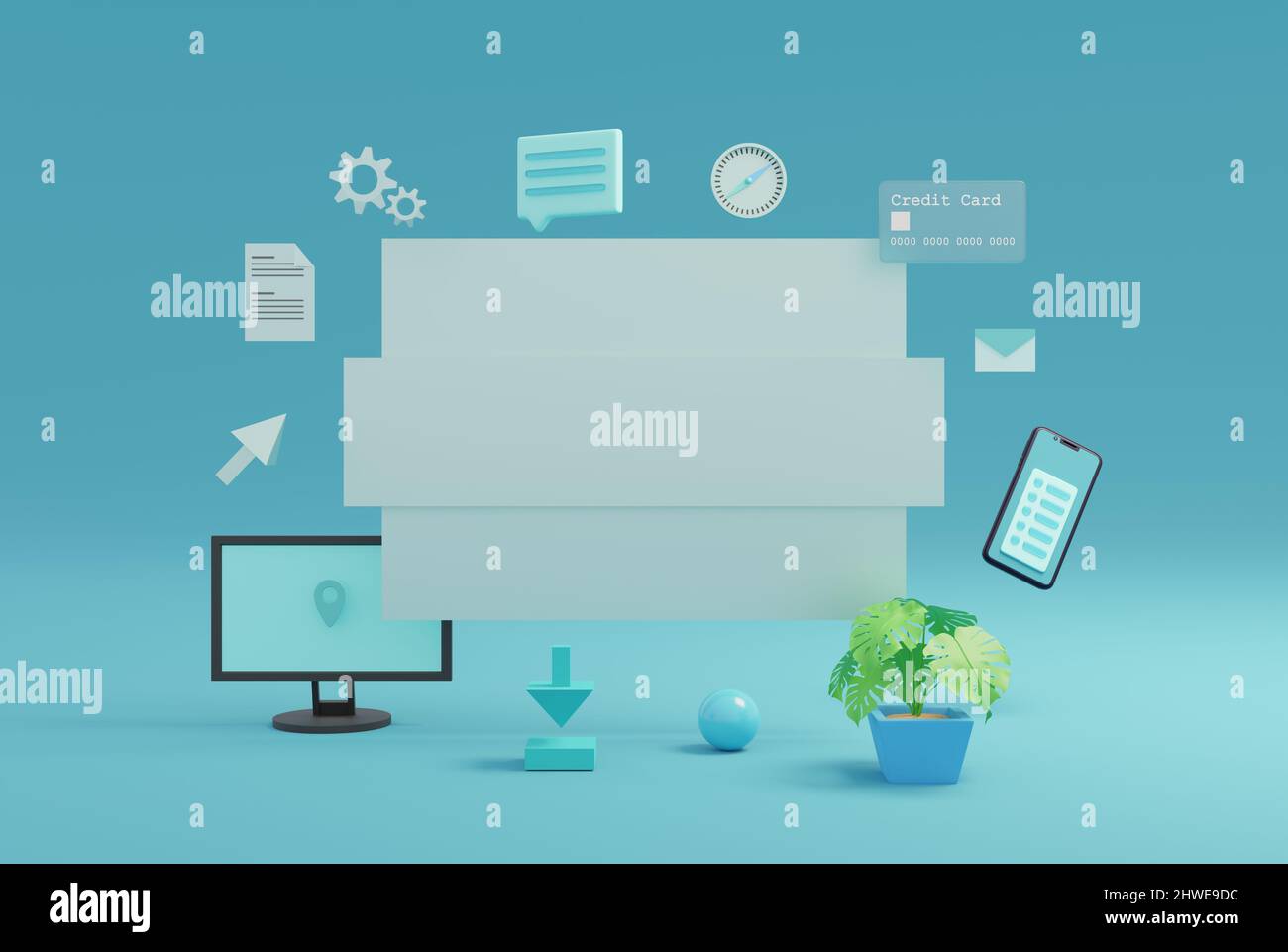 3d web development illustration with text space. Social Media post ...