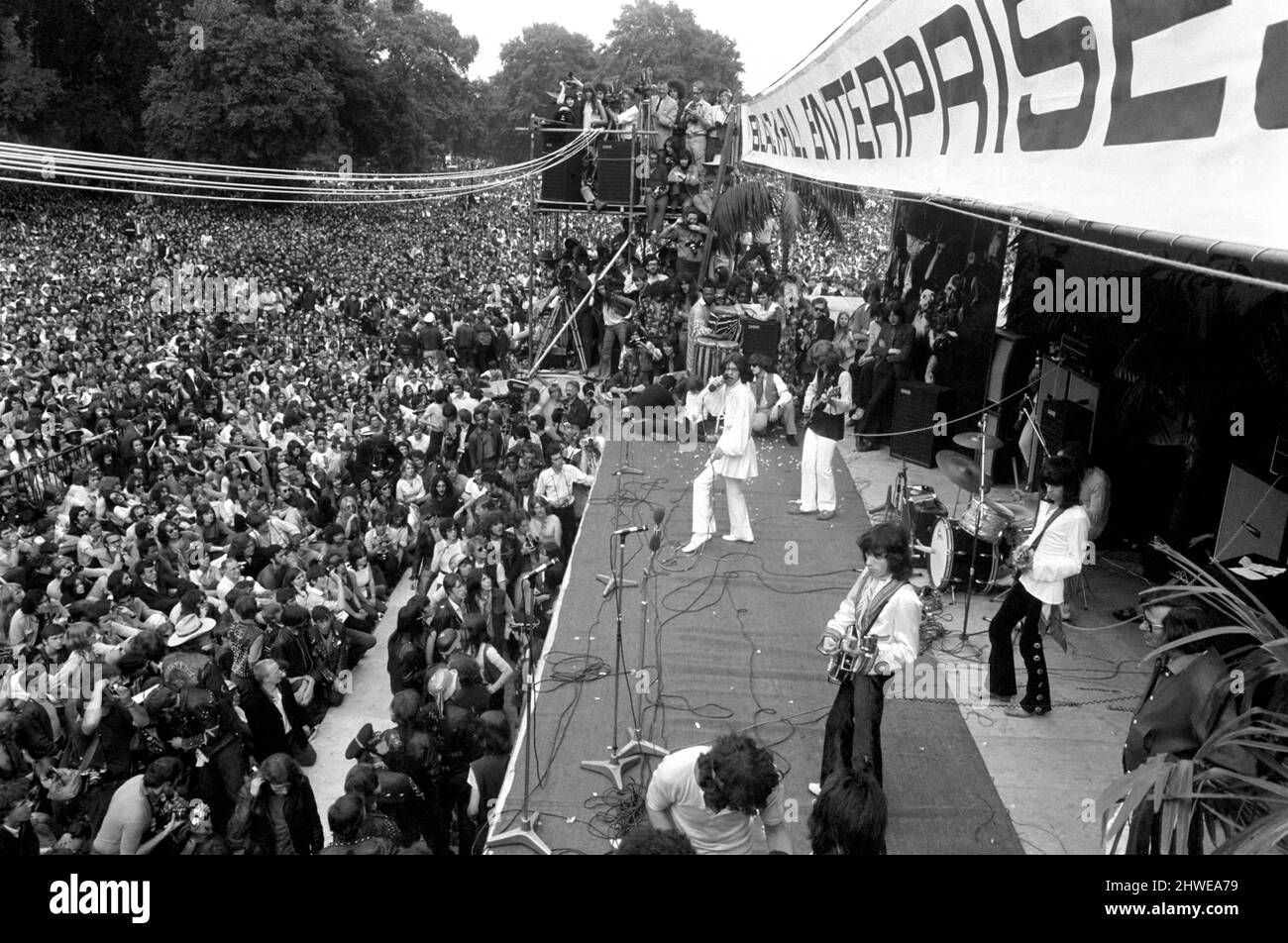 The Rolling Stones on stage at their free concert in London's Hyde Park ...