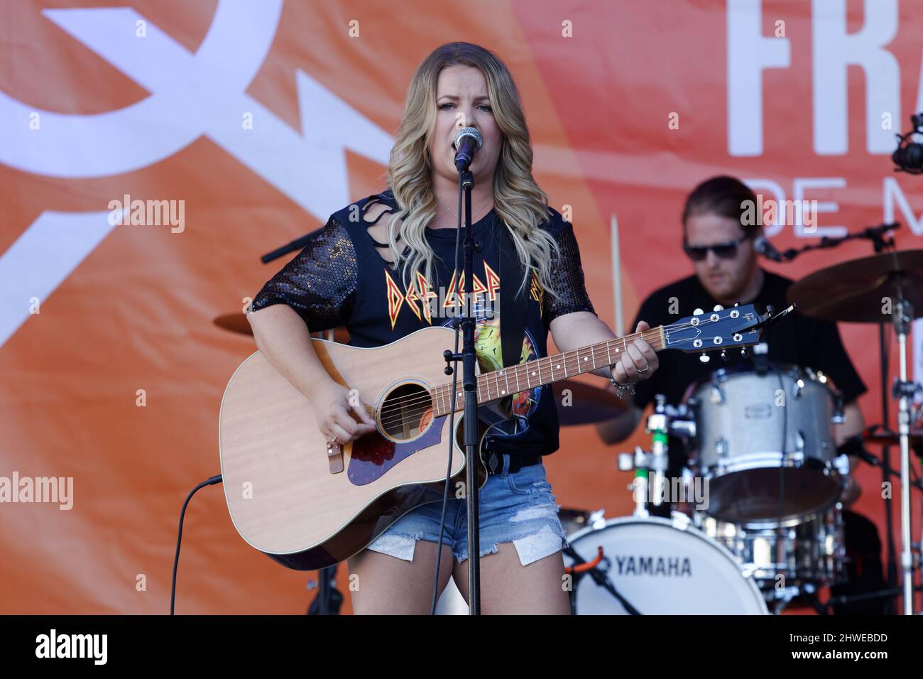 Country singer Gabrielle Goulet performs on stage in downtown Montreal ...