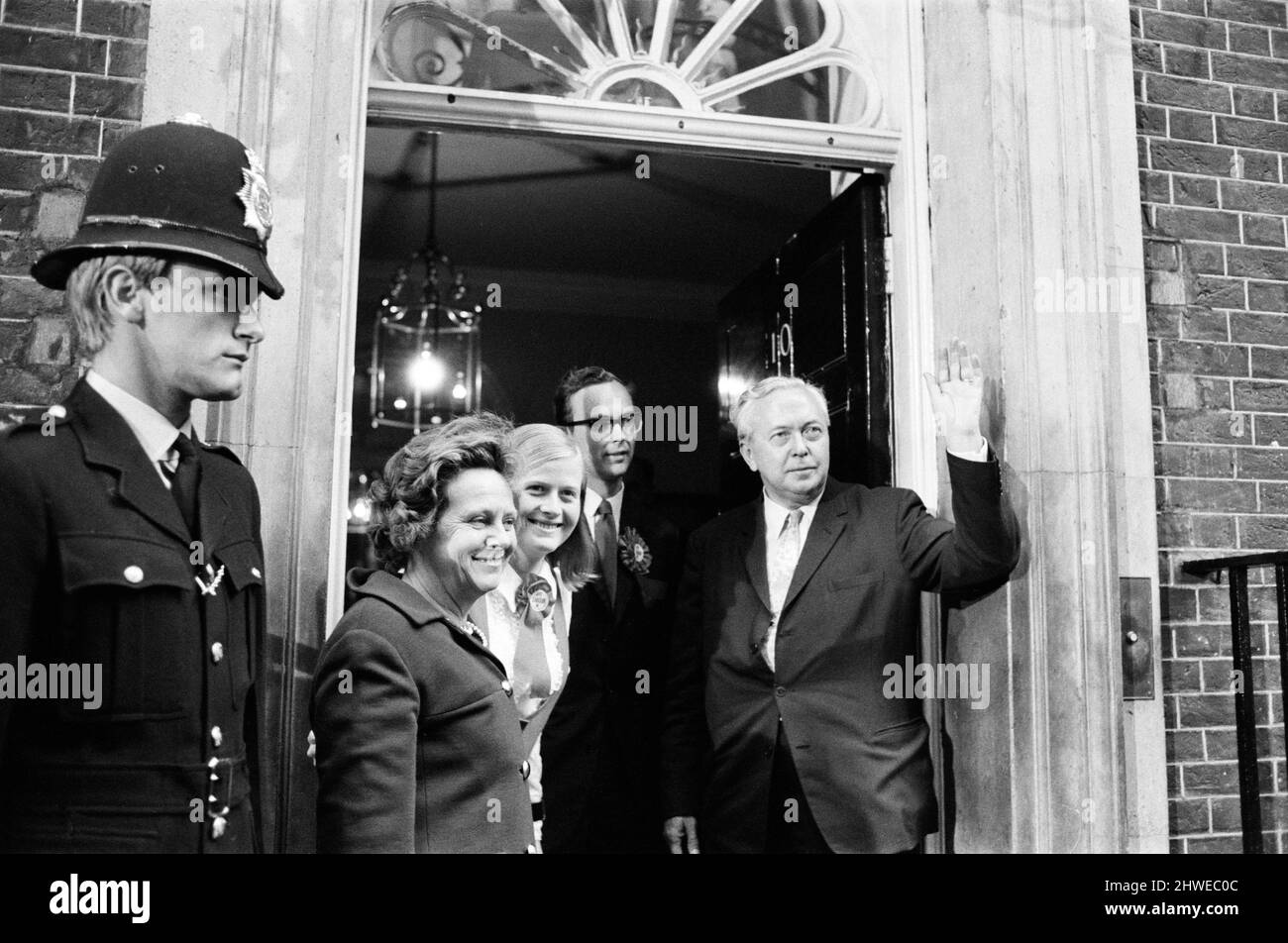 Harold Wilson and his wife Mary arrive back at No.10 Downing Street ...