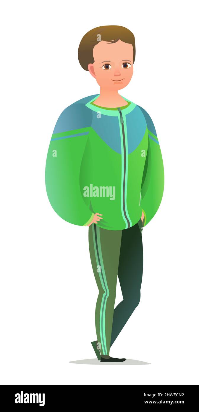 Little boy in tracksuit. Guy got ready for sports activities. Cheerful ...