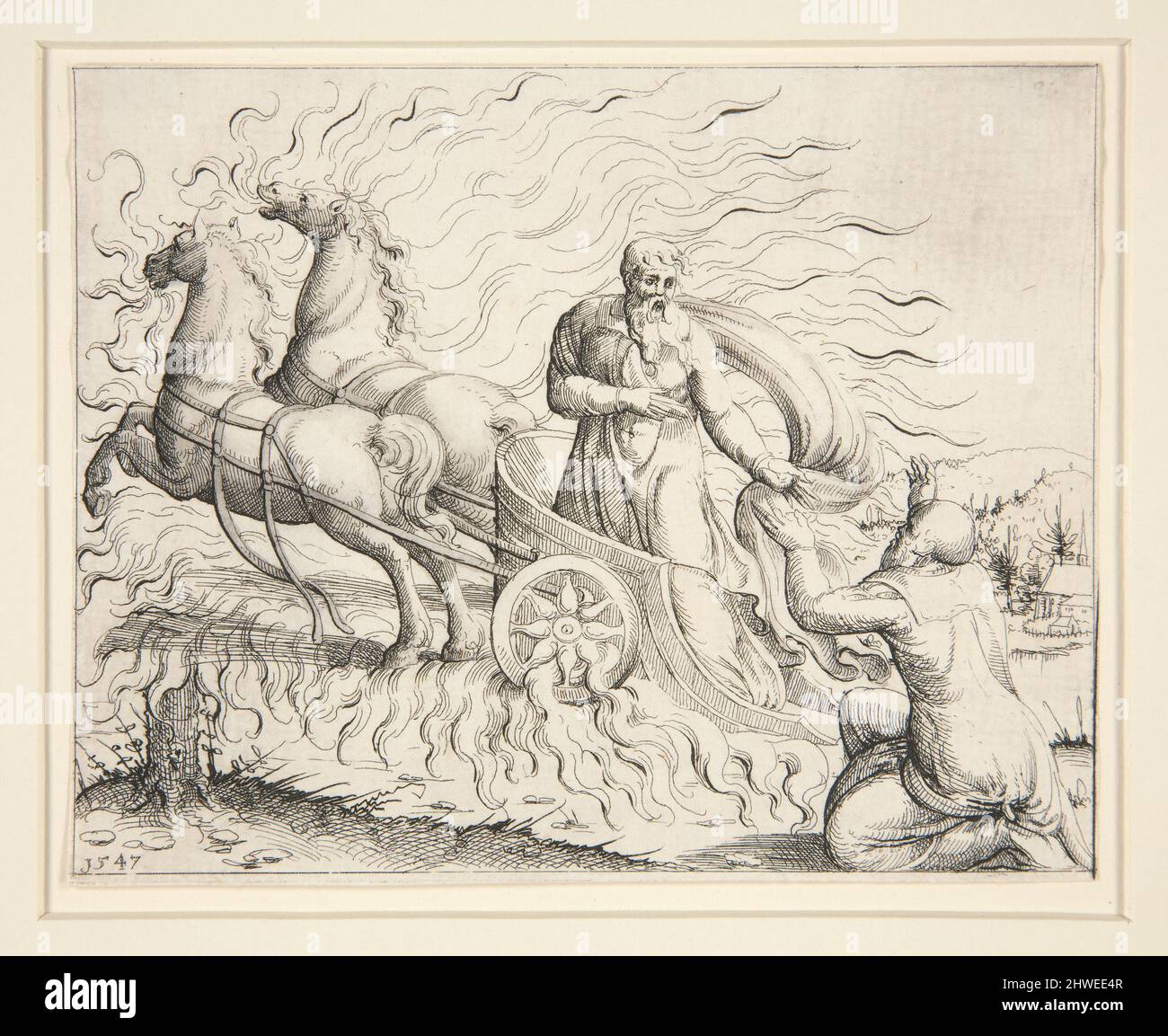 Elijah in the fiery chariot. Artist: Augustin Hirschvogel, German, 1503 ...