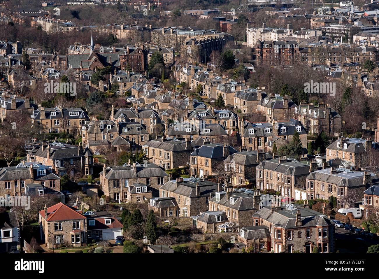 View of residential housing in South Edinburgh from Blackford Hill ...