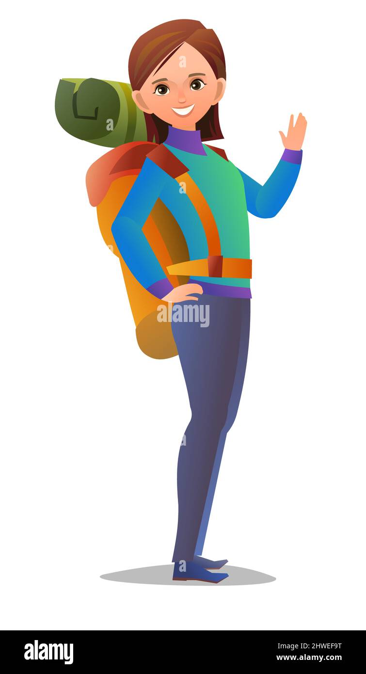 Little girl tourist backpacker. Teen with backpack on his back ...