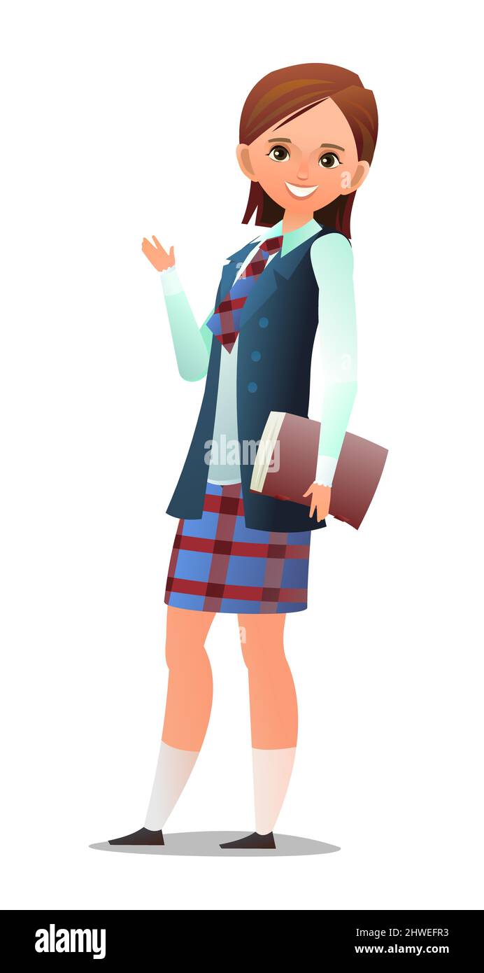 Cartoon School Girl Plaid