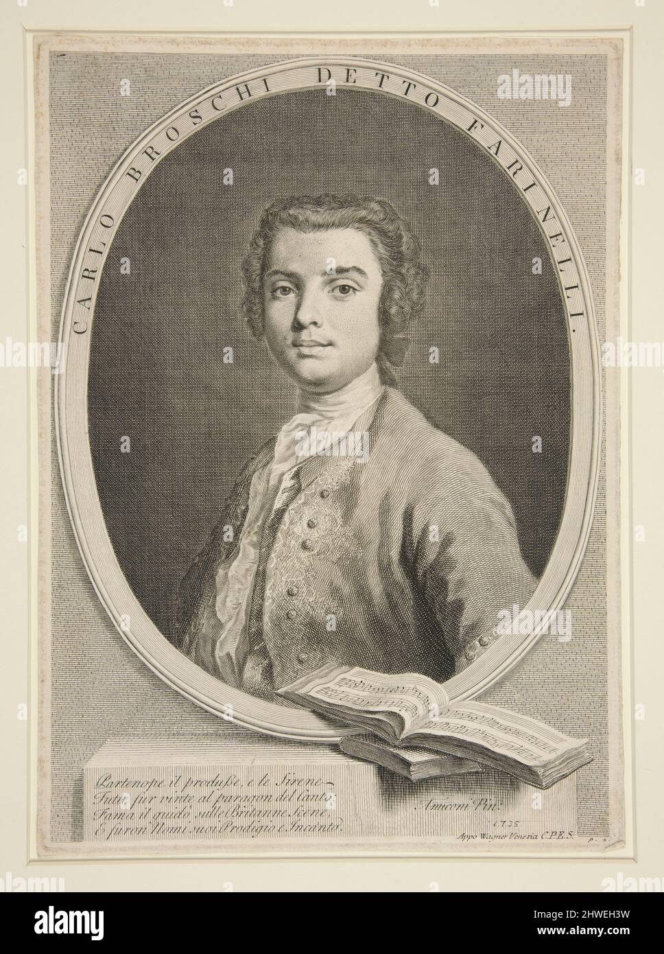 Portrait of Carlo Broschi detto Farinelli. Engraver: Joseph Wagner ...