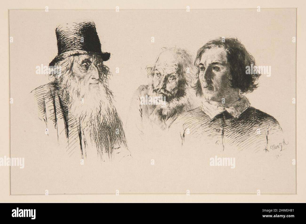 Three Heads: Study. Artist: Adolf Friedrich Erdmann von Menzel, German ...