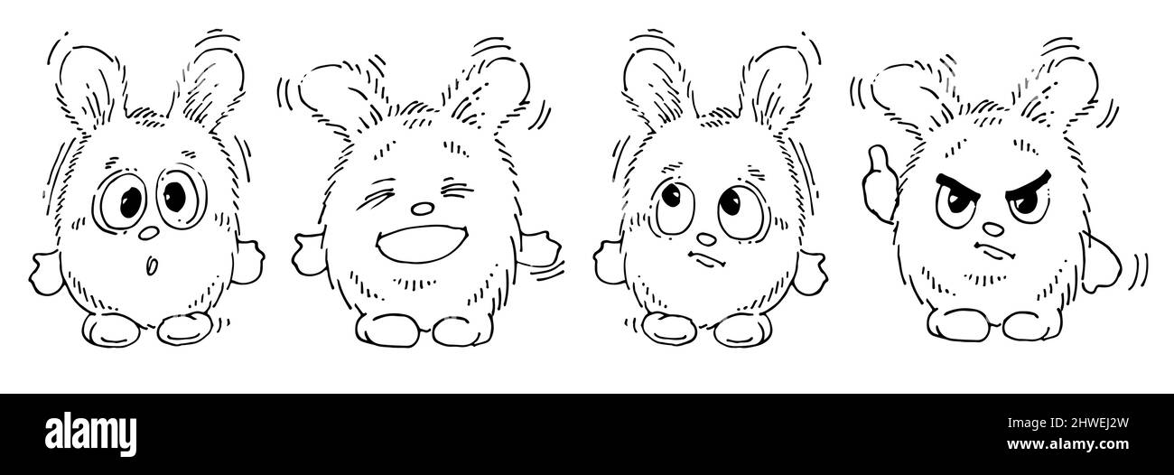 Set of fat funny hare. Cheerful wild animal. A comical character ...