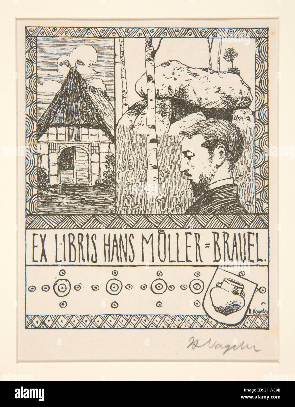 Bookplate: Ex Libris Hans Mueller-Blauel. Artist: Heinrich Vogeler ...