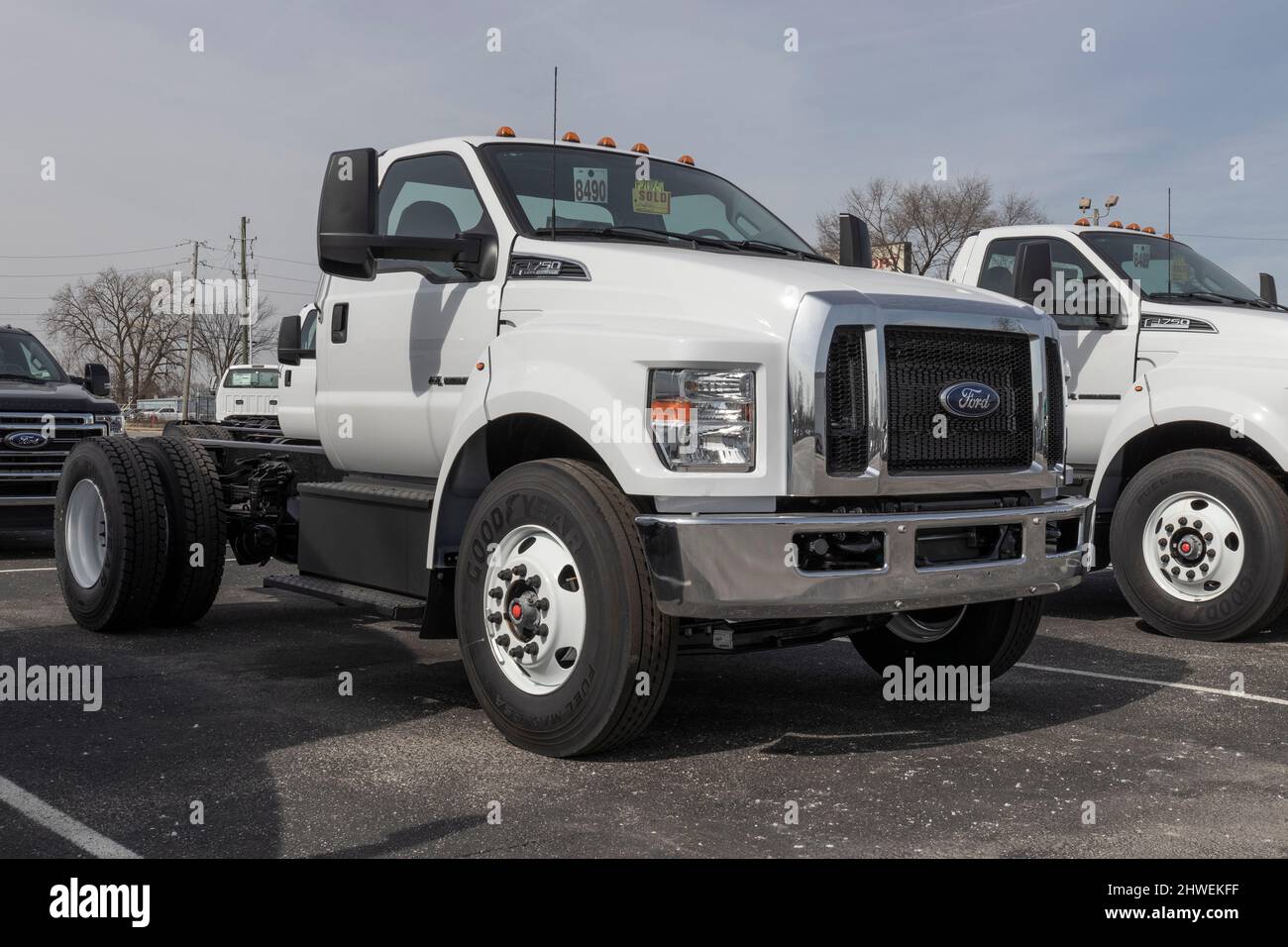 Indianapolis - Circa March 2022: Ford F-750 Super Duty Truck display at a dealership. The Ford ...
