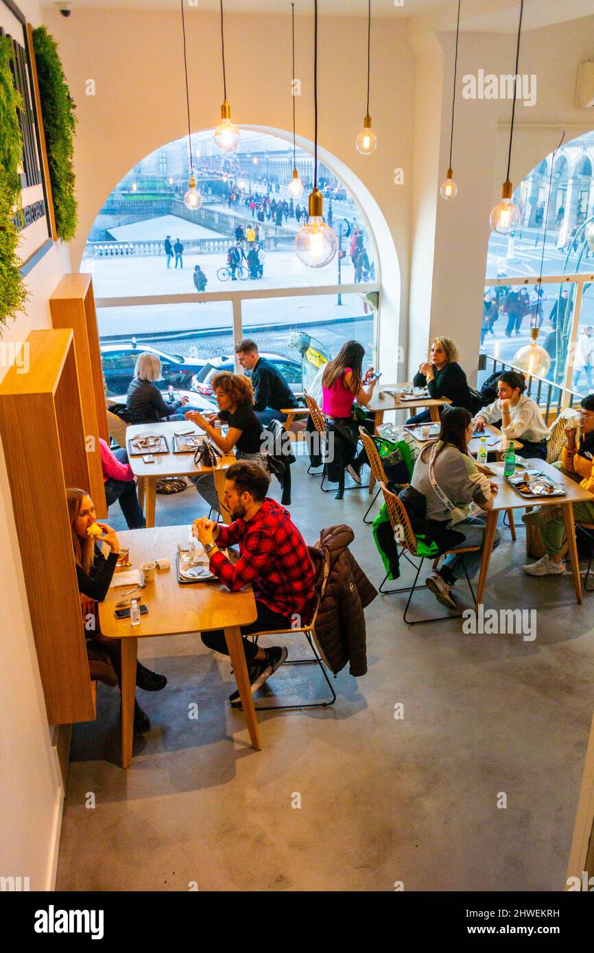 Paris, France, Large Crowd People interior French Boulangerie and Cafe ...